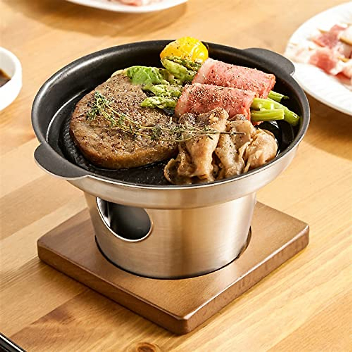 GEEKLLS Charcoal grills Mini Barbecue Oven Grill One Person Cooking Home Wooden Frame Alcohol Stove BBQ Outdoor Garden Party Roasting Meat Tool