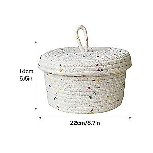 Cotton Rope Storage Basket with Lid, Round Woven Storage Box with Lid, Organizer Baskets Decorative Woven Storage Bin for Nursery, Toy Bin, Clothes, Container for Snacks(22cm)
