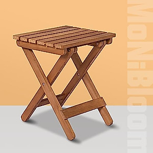 MoNiBloom Wood Folding Step Stool, Portable Foldable Household Stool Seat for Bathroom, Living Room, Garden, Brown