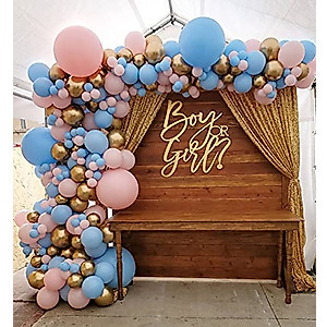 DIY 135PCS Gender Reveal Balloon Garland kits Chrome Metallic Latex Balloons 18/10/5inch Pearl Balloons for Birthday Party Celebration Wedding Gender Reveal He or She Boy or Girl (Pink Blue Gold)