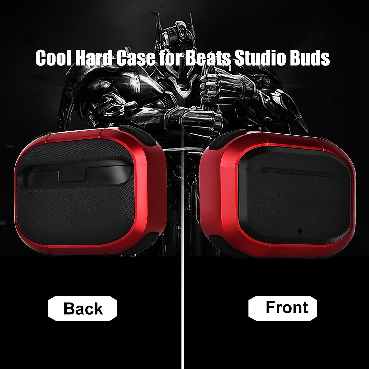 Upgraded Case for New Beats Studio Buds 2021, Filoto Rugged Beats Studio Buds Hard Shell Protective Case Cover Earbuds Headphone Accessories with Keychain for Men Women (Black/Red)