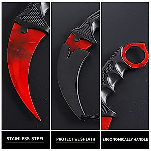Milaloko Karambit Knife Fixed Blade Tactical Camping Tool, 2 Pieces Stainless Steel Outdoor Hunting Knife with Sheath and Cord, Suitable for Hiking, Adventure, Survival and Collection (Black&Red)