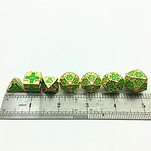 Metal DND Dice Set for Dungeons and Dragons Role Playing Games Tabletop Die (Model B Golden Green Luminous)