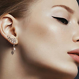 Sonateomber Gold Pearl Flower Leaf Ear Crawler Stud for Women Spring Jewelry Gifts