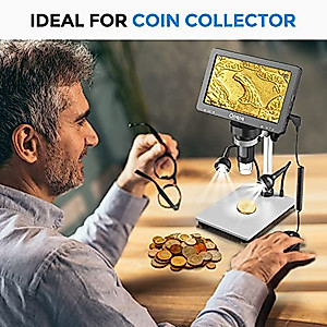 Opqpq LCD Digital Microscope 1200X, 7'' Coin Microscope for Error Coin, 1080P Soldering Microscope with 12MP Camera Sensor, Microscope for Adult with 10 LED Lights, Wired Remote, Windows/mac PC View