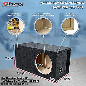Bbox Single Vented 12 Inch Subwoofer Enclosure - SPL-Tuned Single Car Subwoofer Boxes & Enclosures - Premium Subwoofer Box Improves Audio Quality, Sound & Bass - Nickel Finish Terminals