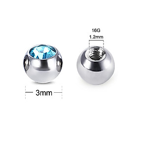 COTTVOTT 10pcs Crystals Screw 14G 16G Tongue Labret Eyebrow Horseshoe Belly Rings Earrings Replacement Balls Stainless Steel Piercings (10pcs 16G 3mm)