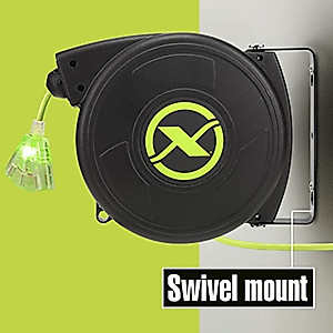 Flexzilla Retractable Extension, 14/3 AWG SJTOW, 50', Grounded Triple Tap Outlet Electric Cord Reel, ZillaGreen, FZ8140503
