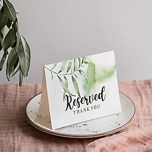 Reserved Table Tent Card, Reserved Table Signs, Table Reserved Signs, Greenery Tented Table Place Cards for Weddings, Parties, Restaurants and Celebrations, 10 Pack, 4"x6"