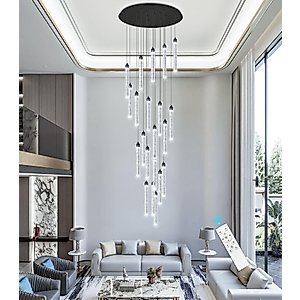 20-Lights Chandelier LED Dimmable Chandeliers for Entryway Flush Mount Ceiling Pendant Light Fixture Crystal Chandeliers for Living Room Black Finished Lighting Modern 156in High Ceiling Chandelier