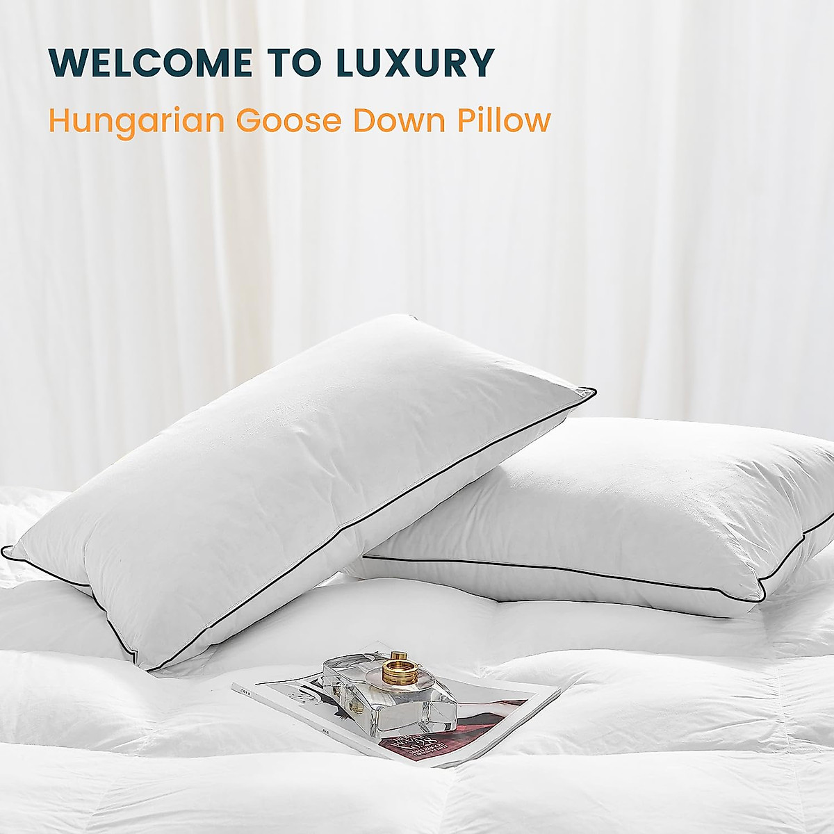 HYVIF Luxury Hungarian Goose Down Pillows - 750 Fill Power, 460 Thread Count Cotton Blend Shell - Soft Down Pillow for Sleeping - 1 Pack, King (20" x 36")