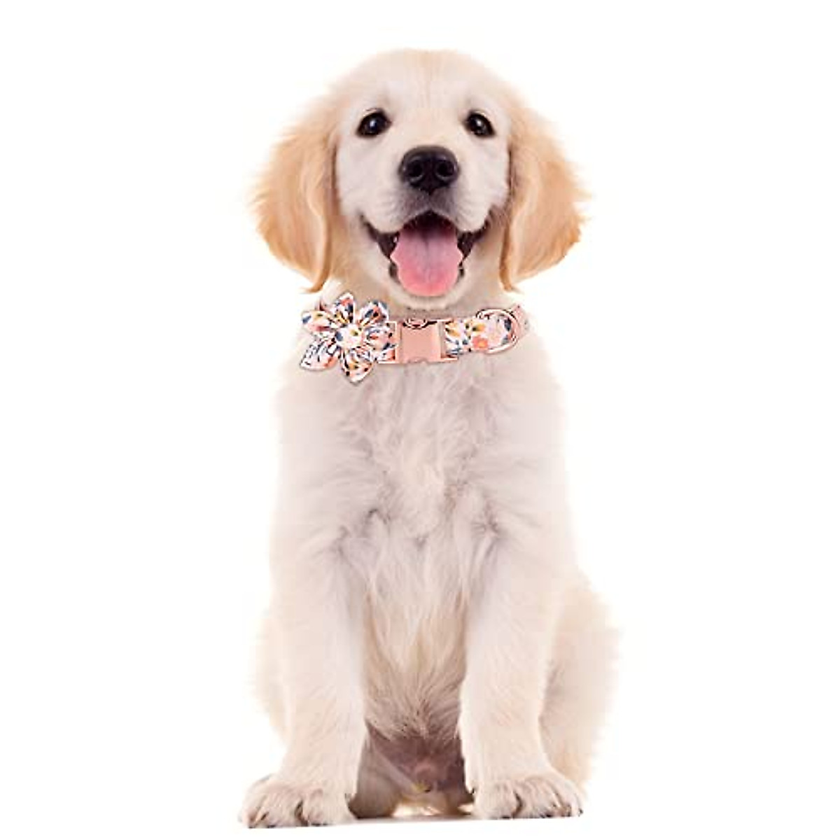 Large Nylon Dog Collar 3 Adjustable Sizes Personalized Flower Tie Cotton Girls Dog Collar with Metal Buckle Puppy Collars for Small Medium Large Dog Pet Gift