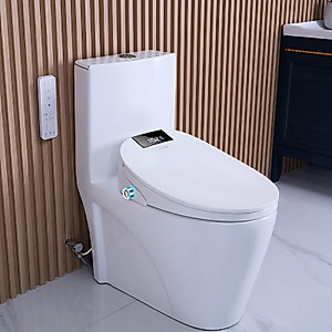 WLJBIDET Smart Bidet Toilet Seat Elongated Remote Control, Electronic Heated Seat with Unlimited Bidet Warm Water Cleaning, Warm Air Dryer, LED Night Light, Toilet Seat Slow Close, Display Screen