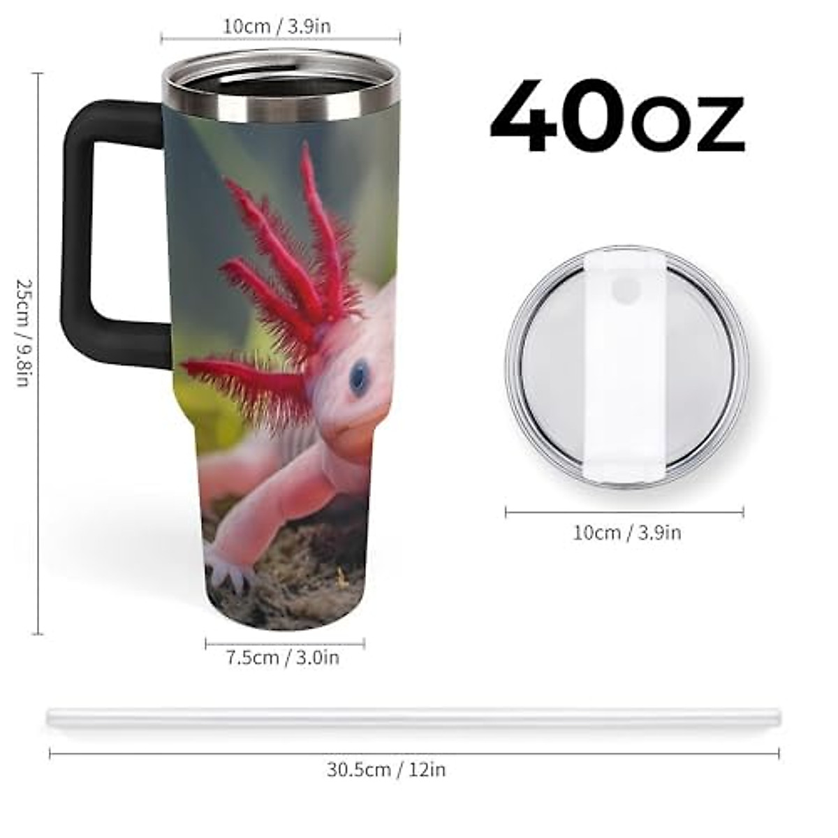 Axolotl Tumbler with Handle Travel Mug Water Bottle Tea Coffee Cup Black-style