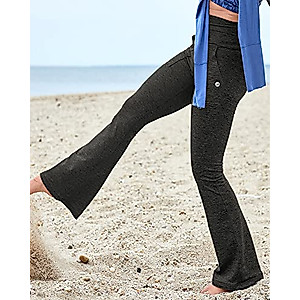 Aurgelmir Womens Flare Yoga Pants High Waisted Foldover Workout Leggings with Pockets Tummy Control Bell Bottom Pants Heather Black