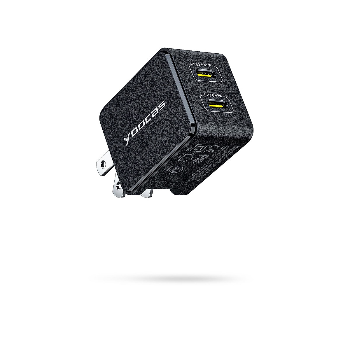 Yoocas 45W Super Fast Charger USB C,2 Ports Type C Wall Charger,Mini Foldable PD PPS Gan Charger Block for Galaxy S23 Ultra,Note 20,iPhone 15,iPad Pro,Laptop,MacBook Power Adapter,Steam Deck-Black