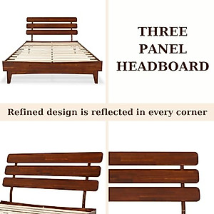 Bme Caden 15 Inch Deluxe Bed Frame with Adjustable Headboard - Mid Century, Retro Style with Acacia Wood - No Box Spring Needed - 12 Strong Wood Slat Support - Easy Assembly - Dark Chocolate, Queen