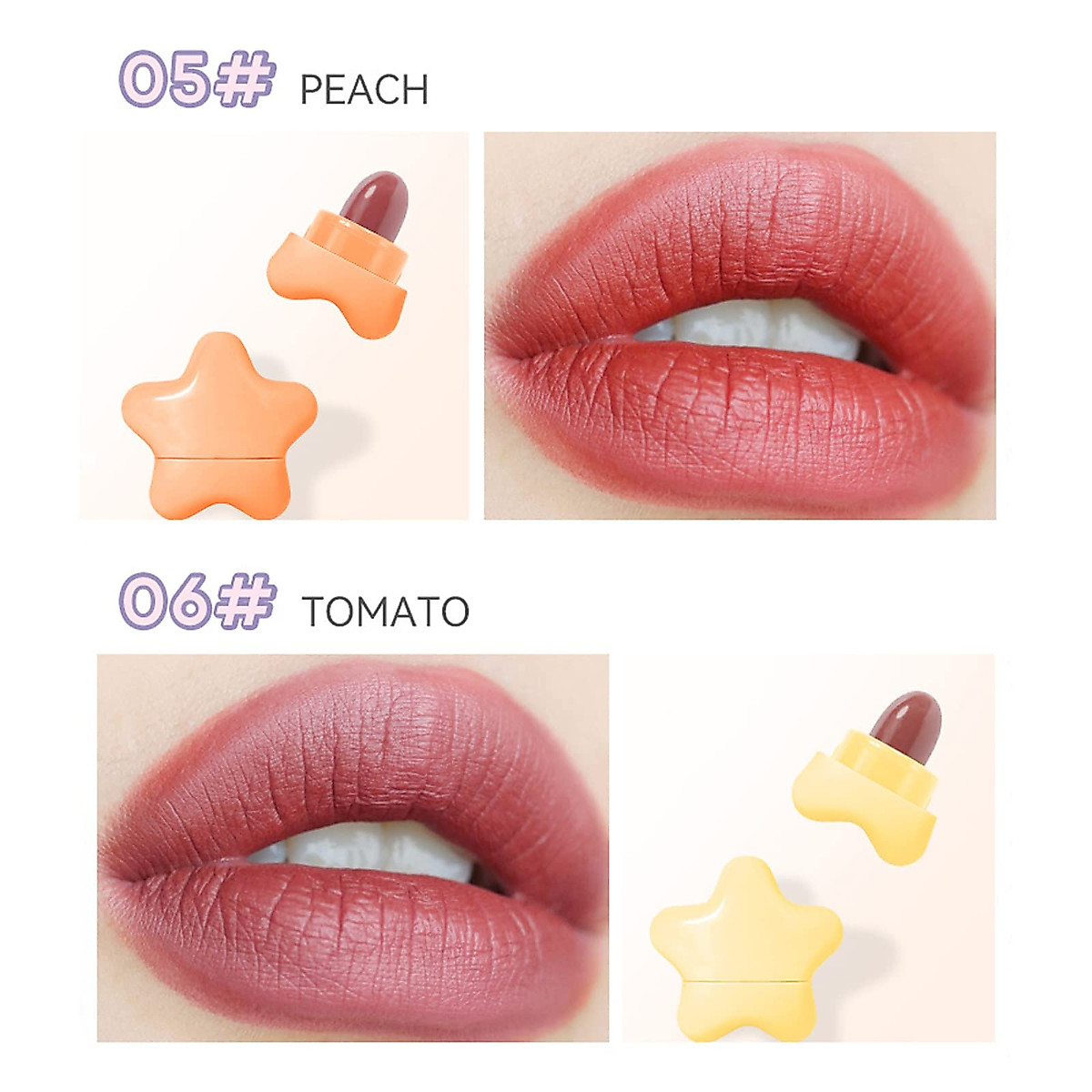 6-Color Mini Matte Color Star Capsule Lipstick set. Mini Long Lasting Non Stick Cups .Velvet Portable Star Candy Colour Capsule Lipstick Set. Suitable For All Kinds Of Occasions, PINK