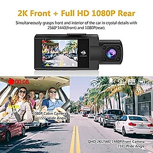 Dash Cam, Z3Pro Dash Cam Front and Inside, 2K+1080P Front and Inside Dual Dash Cam, Car Camera, IR Night Vision, Parking Mode, G-Sensor, Support 256GB