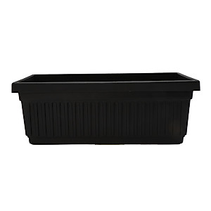 The HC Companies 30 Inch Venetian Rectangular Window Planter Box - Lightweight Plastic Indoor Outdoor Plant Pot with Drainage for Windowsill, Herbs, Flowers, Black