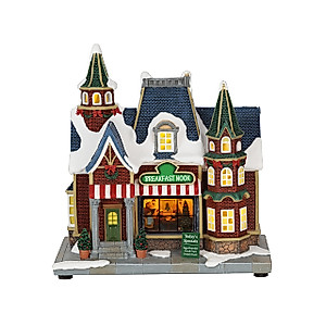 MOMENTS IN TIME Resin Christmas Village Building, Breakfast Nook with LED Lights and Christmas Music - Battery Operated (not Included) (Optional 4.5V Adapter not Included)