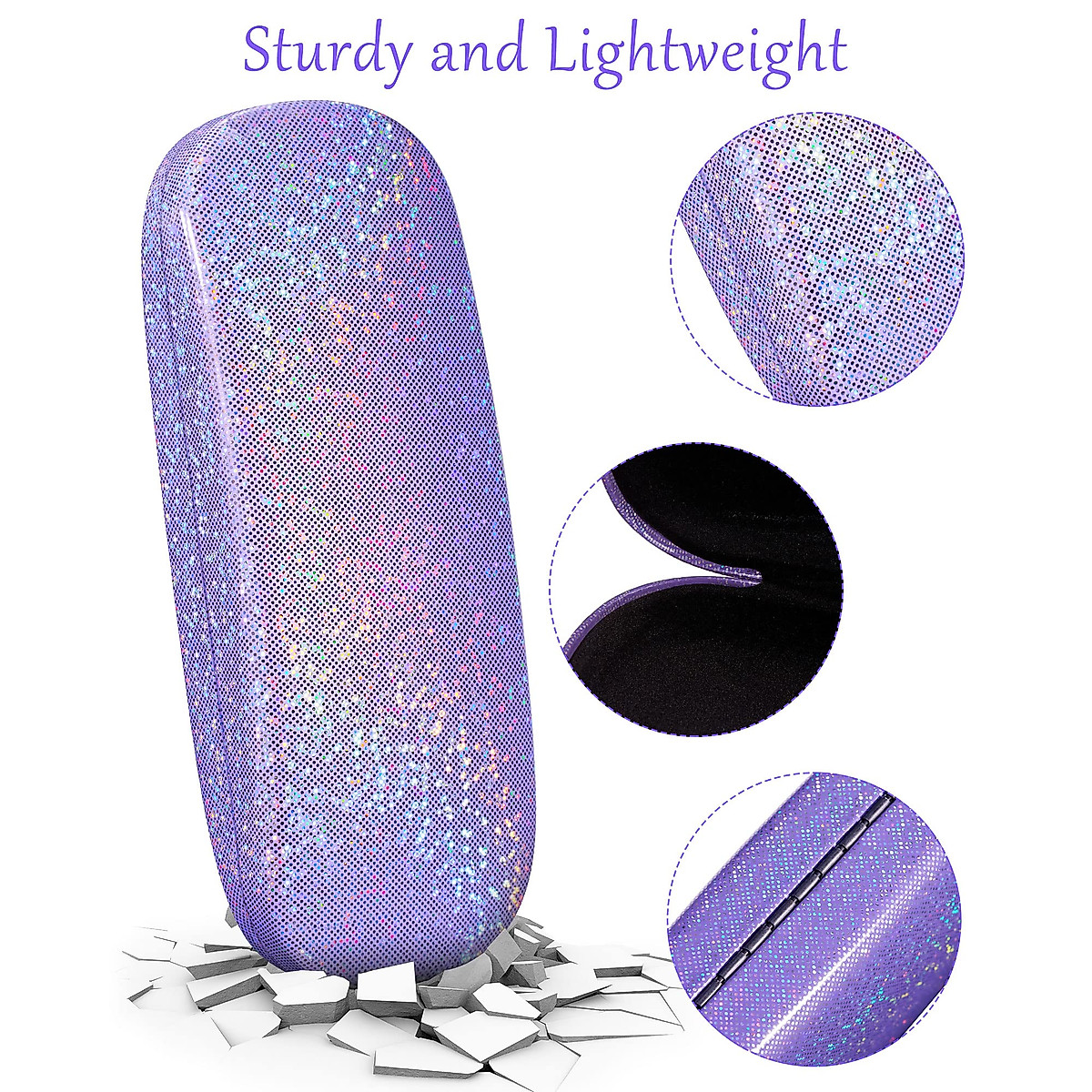 Weewooday 6 Pieces Hard Shell Eyeglasses Cases Glitter Glasses Case Unisex Glasses Case with Cleaning Cloth Sunglasses Case for Women Men