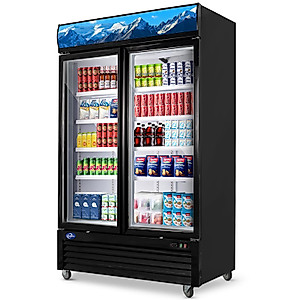 kalifon Commercial Glass 2 Door Display Refrigerator 49 Cu.Ft Beverage Cooler Merchandiser Upright with LED Light for Home Restaurant Grocery Stores