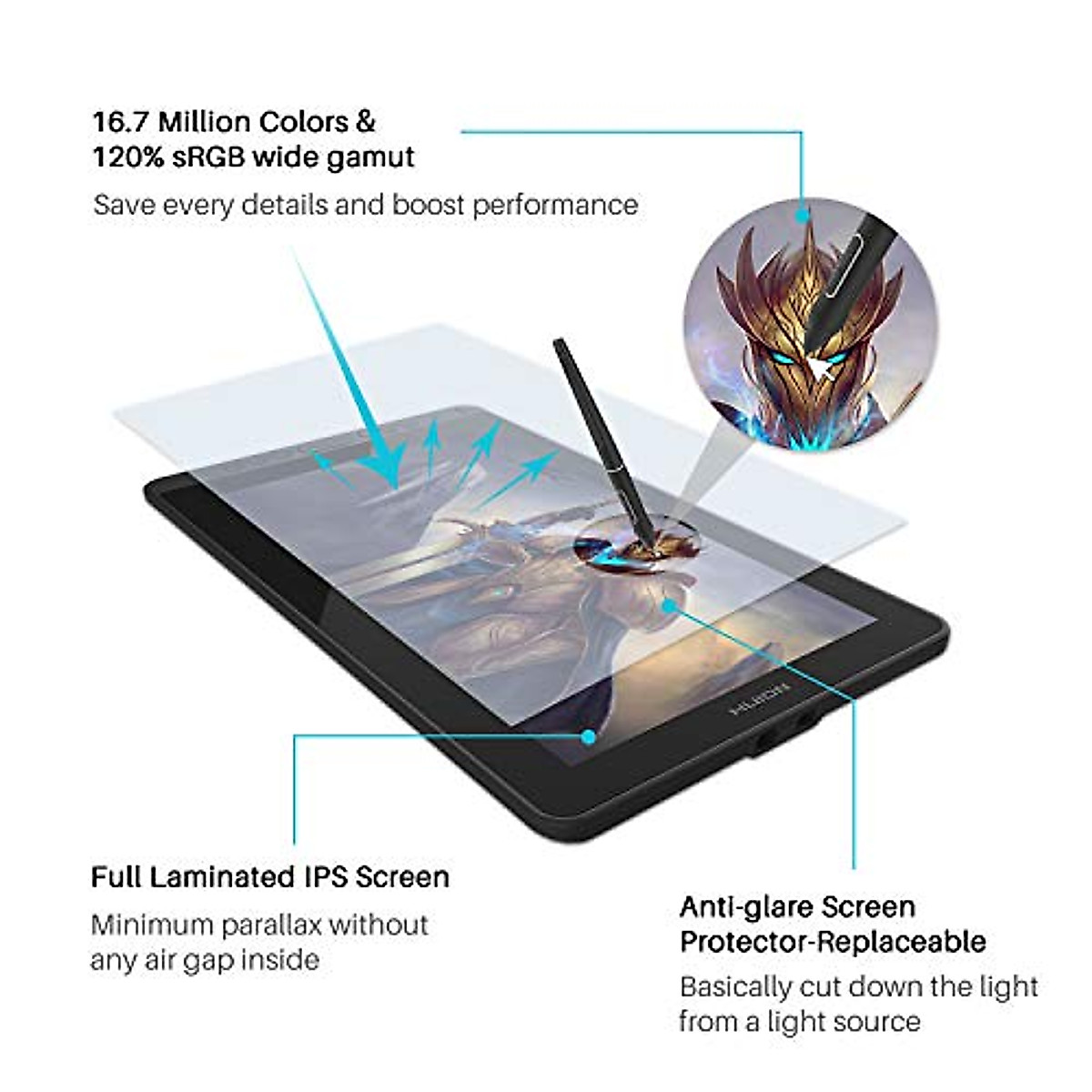 HUION KAMVAS 13 Drawing Tablet with Screen, 13.3" Full-Laminated Graphics Tablet with Battery-Free Stylus Tilt Support for Digital Art, Paint & Design, Work with Mac, PC & Mobile, Black