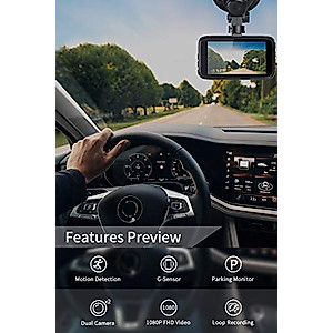 Dash Cam Front and Rear, Milerong 1080P FHD Dash Camera for Cars, 3" IPS Display Full HD170° Wide Angle Car Camera with Night Vision, G-Sensor, Loop Recording, Parking Monitor, Motion Detection, WDR