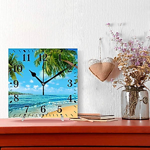 XIAGEANA Coastal Beach Wall Clock, White, Analog, 10 Inch Square, Silent Non-Ticking Wooden Desk Clock Battery Operated, Perfect For Home Living Room Kitchen