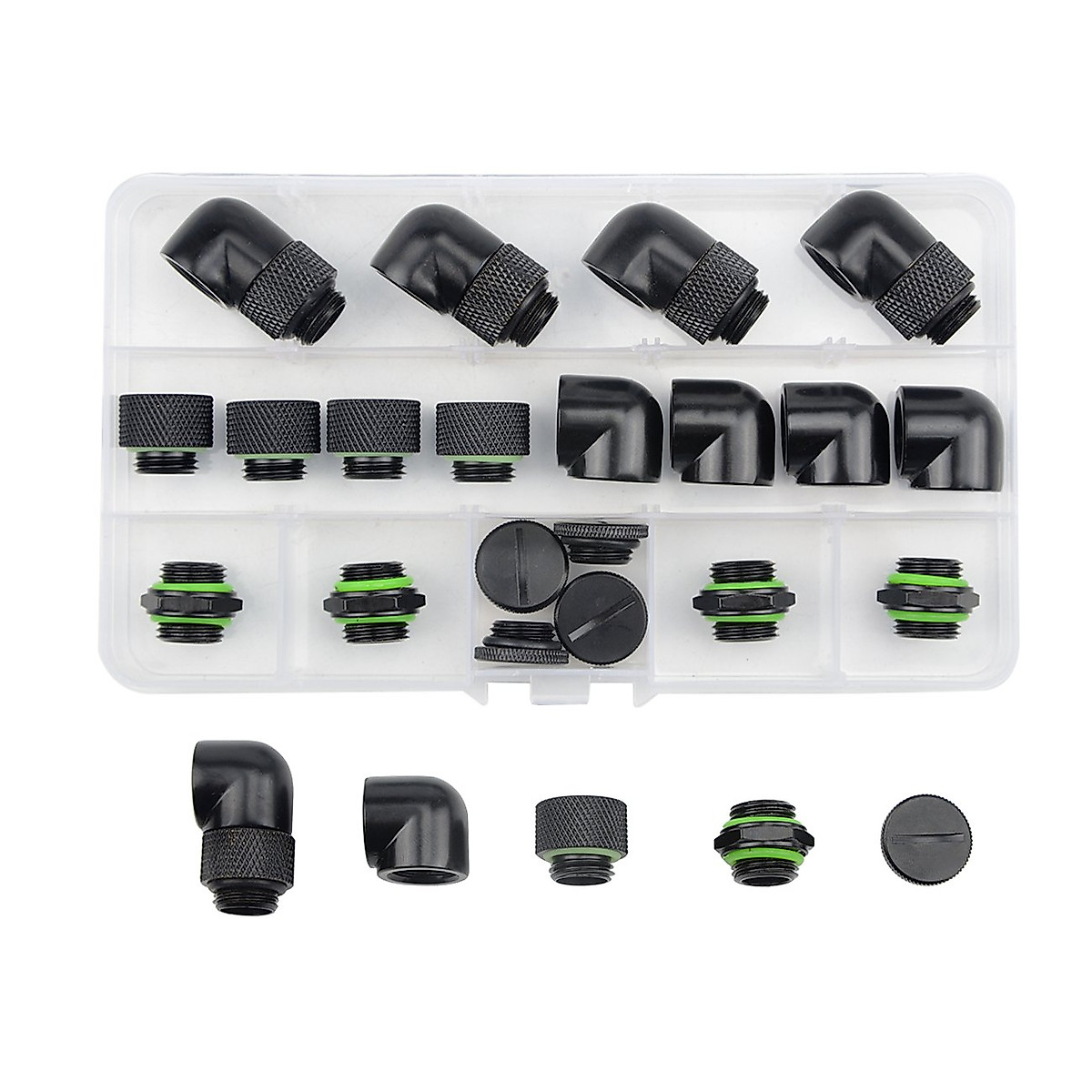 BXQINLENX 20 PCS Silver Chrome G1/4" Plug Fittings for Computer Water Cooling System (Black)