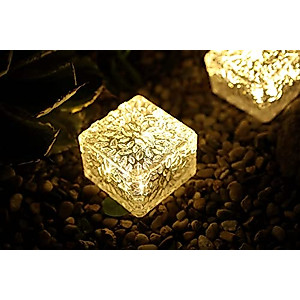 Solar Brick Lights, Glass Brick Lights, ice Brick Lights, Scene Lights, Garden Street Lights with switches, Suitable for Outdoor Path Atmosphere Lights in Gardens and courtyards(4pcs)（Big Warm White）