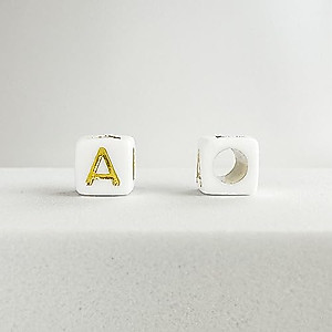 200 Letter C White Acrylic Beads with Gold Letters 6mm with 3.4mm Hole - Letter C Only