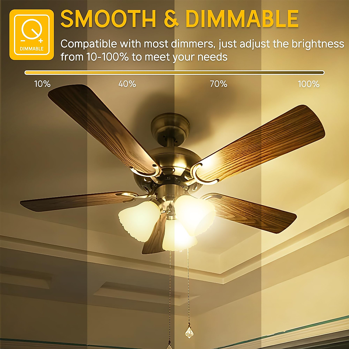 Prosperbiz E12 Ceiling Fan Light Bulbs Dimmable, 60w Equivalent LED Bulb, Warm White 3000K, E12 Small Base Candelabra A15 LED Round Light Bulb, 600 Lumen, Pack of 3