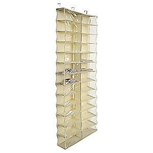 Yuecoom Hanging Shoe Organizer Over Door, 26 Large Pocket Shoe Rack Closet Shoes Hanger Non-Woven Transparent Storage Bag(Beige)