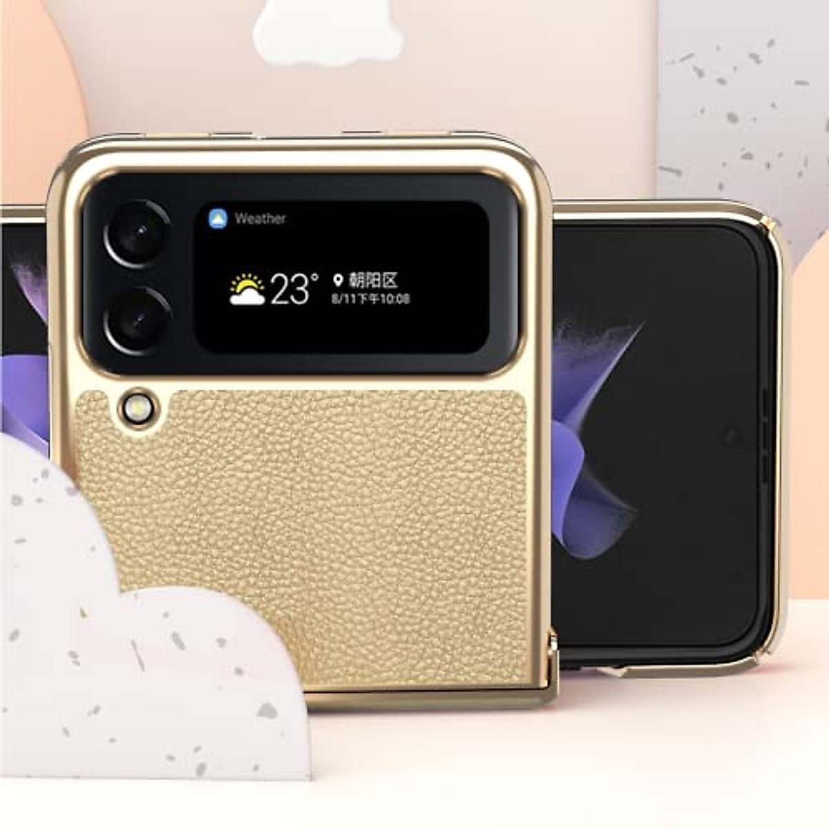 CFPLZFY Protective Leather Case Suitable for Samsung Galaxy Z Flip 4 5G 2022, Folding Mobile Phone Shell for Z Flip4, Anti-Fall Cover with Electroplating Hinge