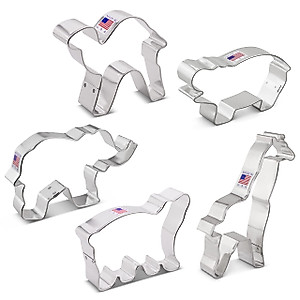 Safari Zoo Animals Cookie Cutters 5-Pc Set Made in USA by Ann Clark, Elephant, Giraffe, Hippo, Bear, Camel