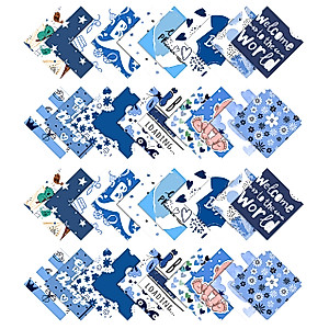 Soimoi 40Pcs Baby Boy Print Cotton Precut Fabrics for Quilting Craft Strips 2.5x42inches Jelly Roll - Medium Blue