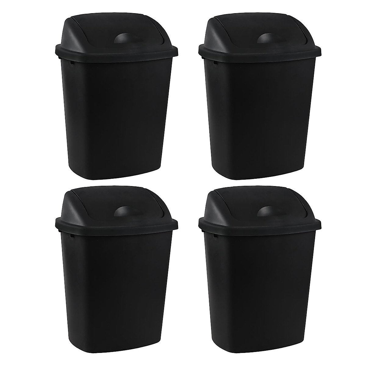 Gloreen 4-Pack 6.5 Gallon Swing Top Trash Can, 25 L Plastic Kitchen Garbage Can, Black