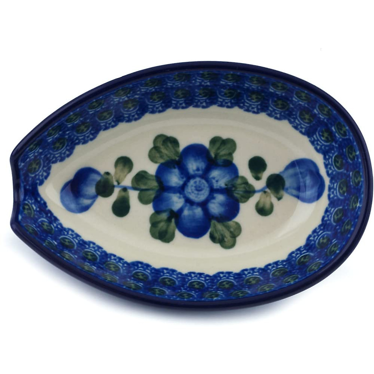 Polish Pottery Spoon Rest 5-inch Blue Poppies