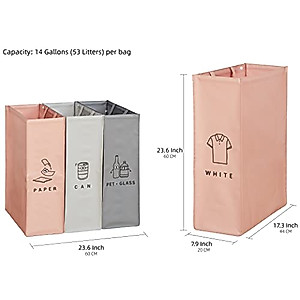 ECOWAN LIVING Recycle Bin, Trash Bin, Recycling Bins for Kitchen Home, Recyclable Waste Trash Sorting Organizer, Reusable Waterproof Compartment Container, Pack of 3 Bags