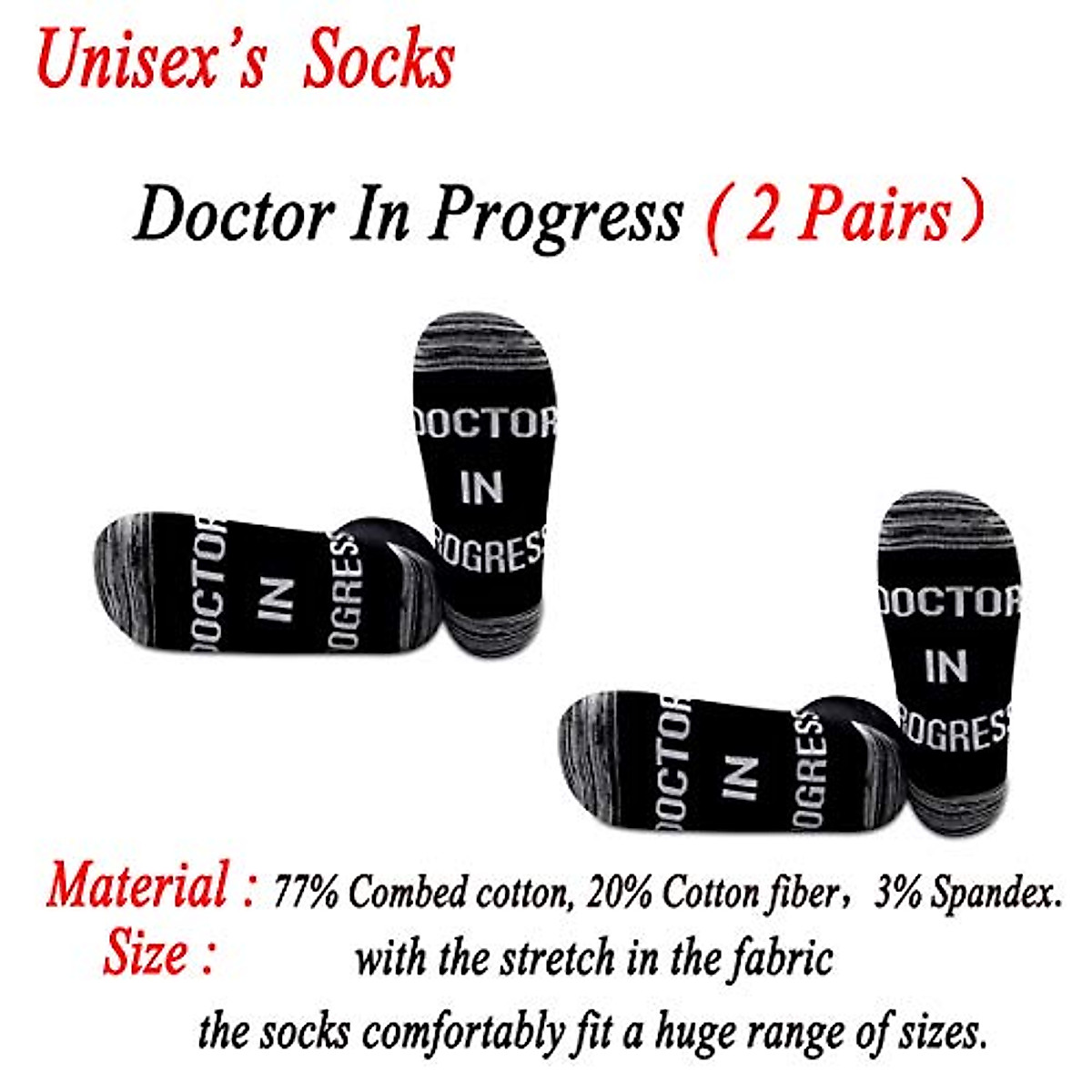 JXGZSO 2 Pairs Doctor Socks Doctor Appreciation Gift Doctor In Progress Socks Medical School Graduation Gift (Doctor In Progress)