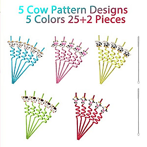 25 Cow Party Favors Drinking Straws Goodie Gifts for Boys Girls Holy Cow Im One Birthday Party Supplies with 2 PCS Cleaning Brushes