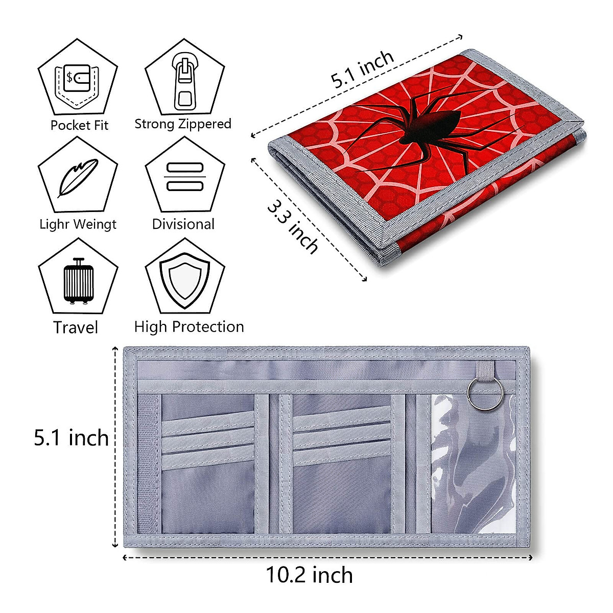 TATAANTY Kids Wallet for Boys, Boys Wallet for Kids 6-8, Spider Wallet for Boys with Zippered Coin Pocket and Card Holders， Trifold Boys Wallet Christmas Gifts