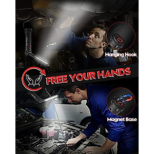 Coquimbo Tool Gifts for Men, Rechargeable LED Work Lights Grill Light Flashlights with Magnetic Base 5 Modes 360° Rotate(2pack Black)