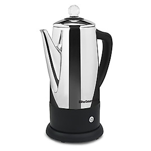 Elite Gourmet EC812# Electric 12-Cup Coffee Percolator with Keep Warm, Clear Brew Progress Knob Cool-Touch Handle Cord-less Serve, Stainless Steel