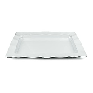 Extreme Consumer Products 22" Rectangular Melamine Scalloped Serving Platter │Outdoor Dining and Patio Parties │Shatterproof and Dishwasher Safe - White