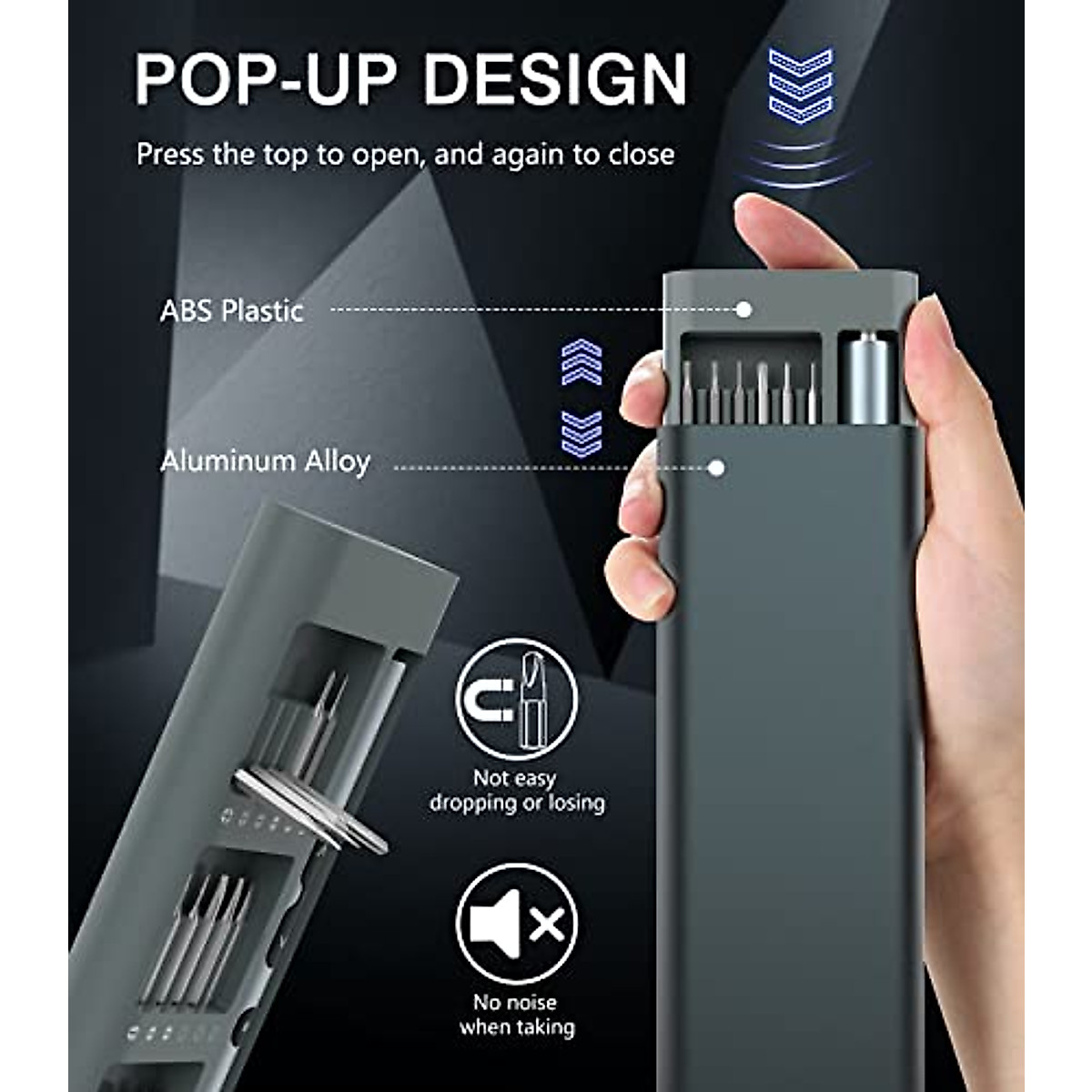 Housolution Mini Electric Screwdriver, 62 In 1 Magnetic Screwdriver with 48PCs Bits Small Cordless Electric Screwdriver Kit With Led Light, Handy Repair Tool for Phone Watch Camera Laptop, Gray