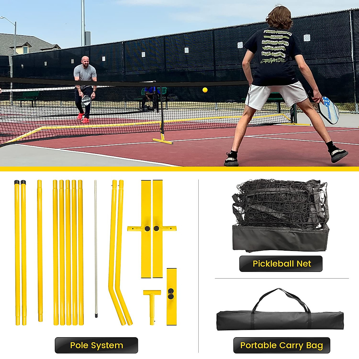 Portable Pickleball Nets, 22 FT Regulation Size Pickleball Set with Net, Pickle Ball Game Net System with Carrying Bag for Indoor Outdoor Backyard