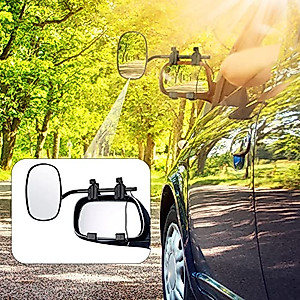Tallew 2 Pieces Towing Mirror Universal Black Clip on Bar Extension Mirror Kit Adjustable 360 Degree Rotation Side Mirror for Trailer RV Rearview Mirror Accessories